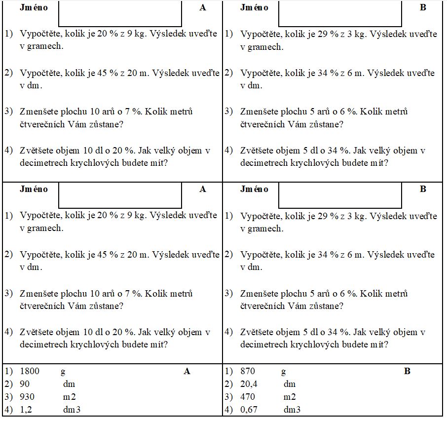 Procenta - generátory testů - Matematika | UčiteléUčitelům.cz