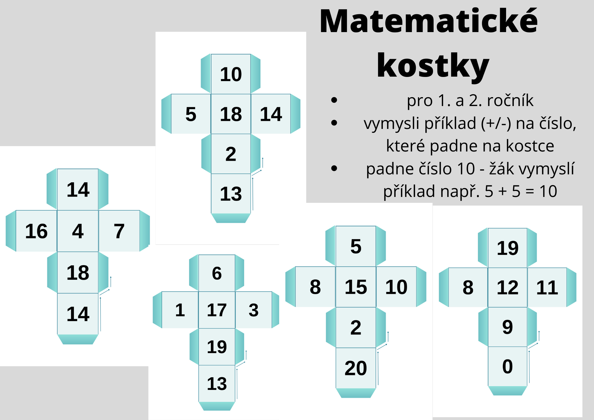 Matematické kostky - vymysli příklad + / - - Matematika ...