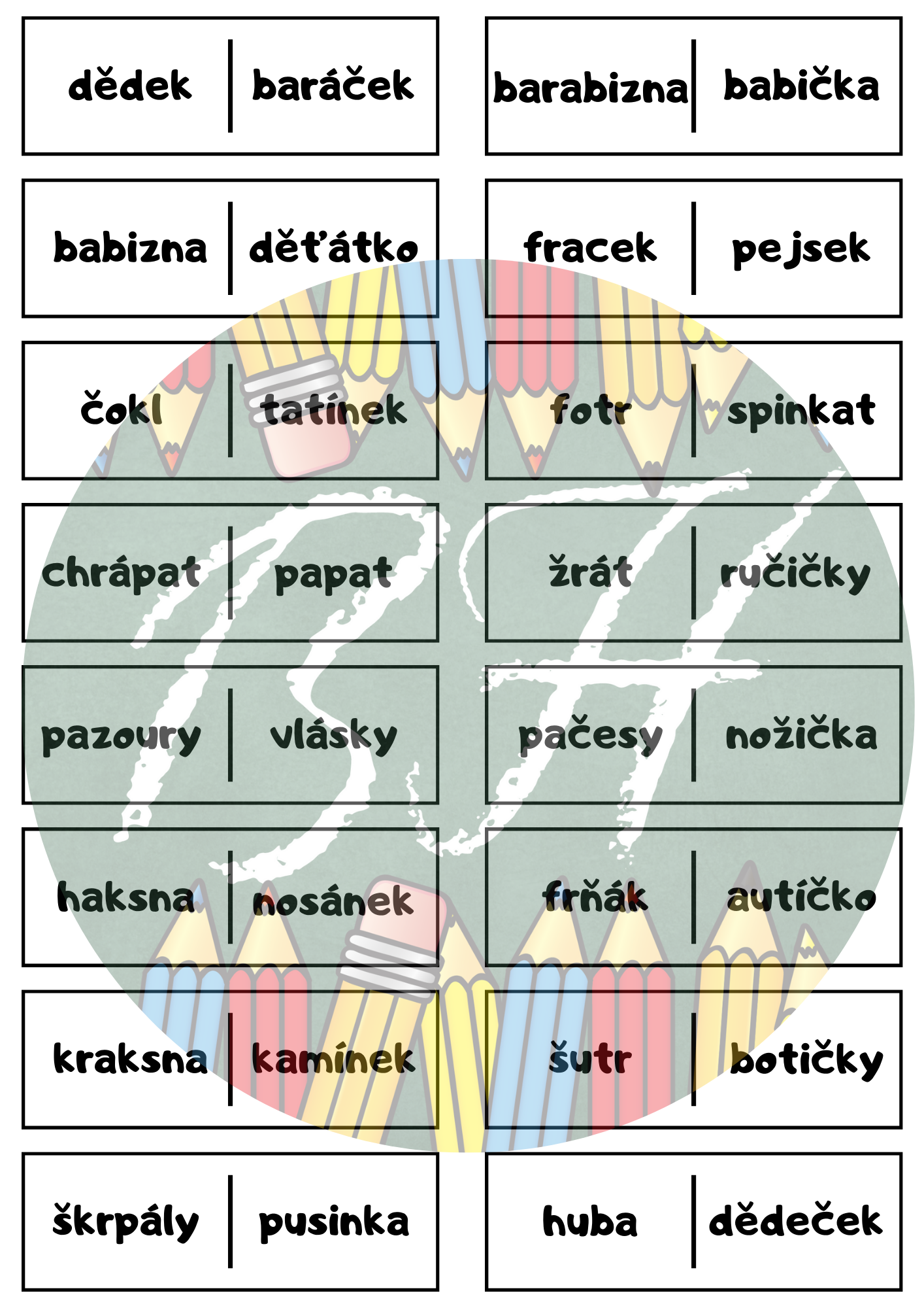 Domino - nauka o slově (slova nadřazená, podřazená, souřadná, citově ...