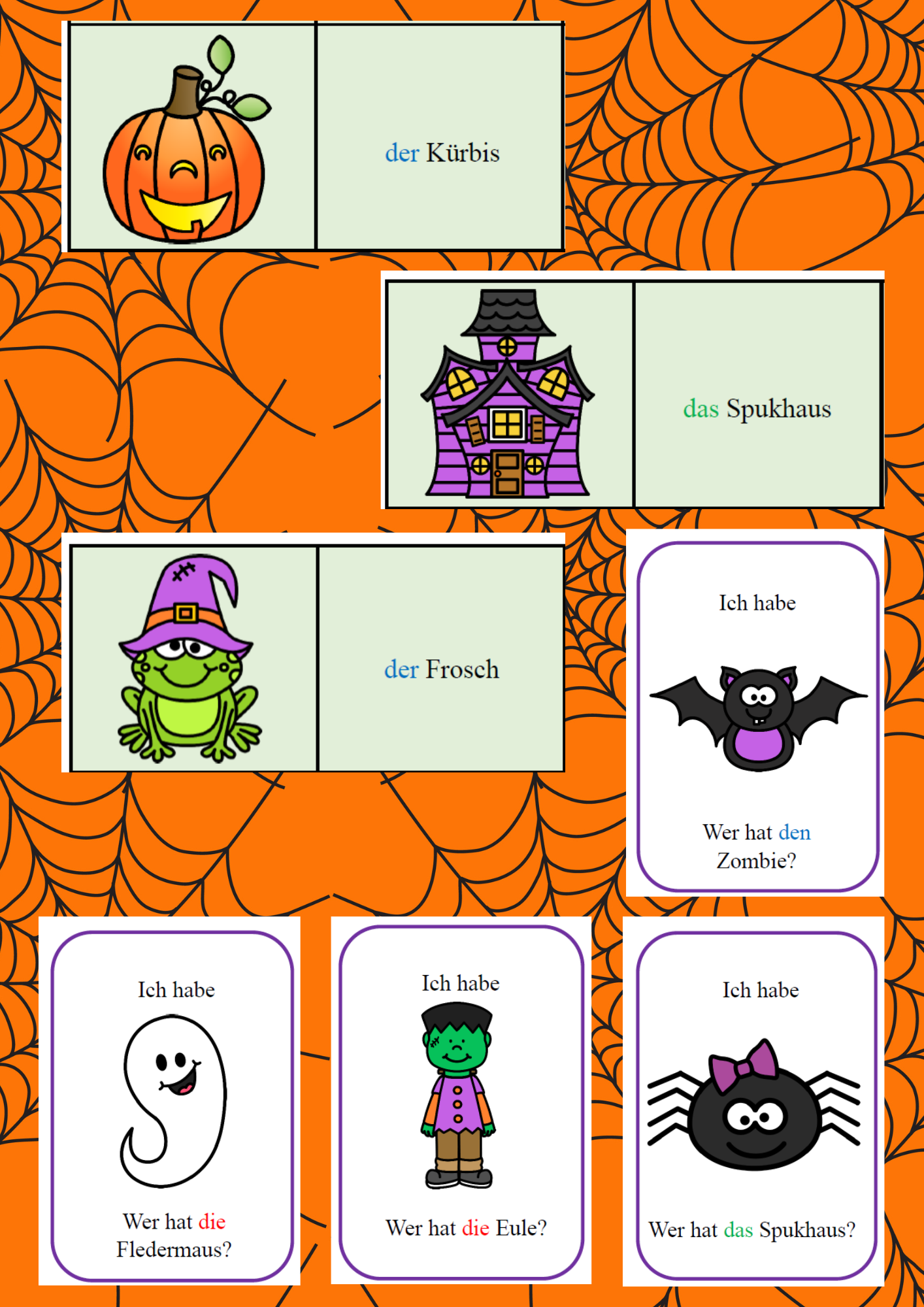 Halloween - Ich habe, wer hat und Halloween Memory - Německý jazyk ...