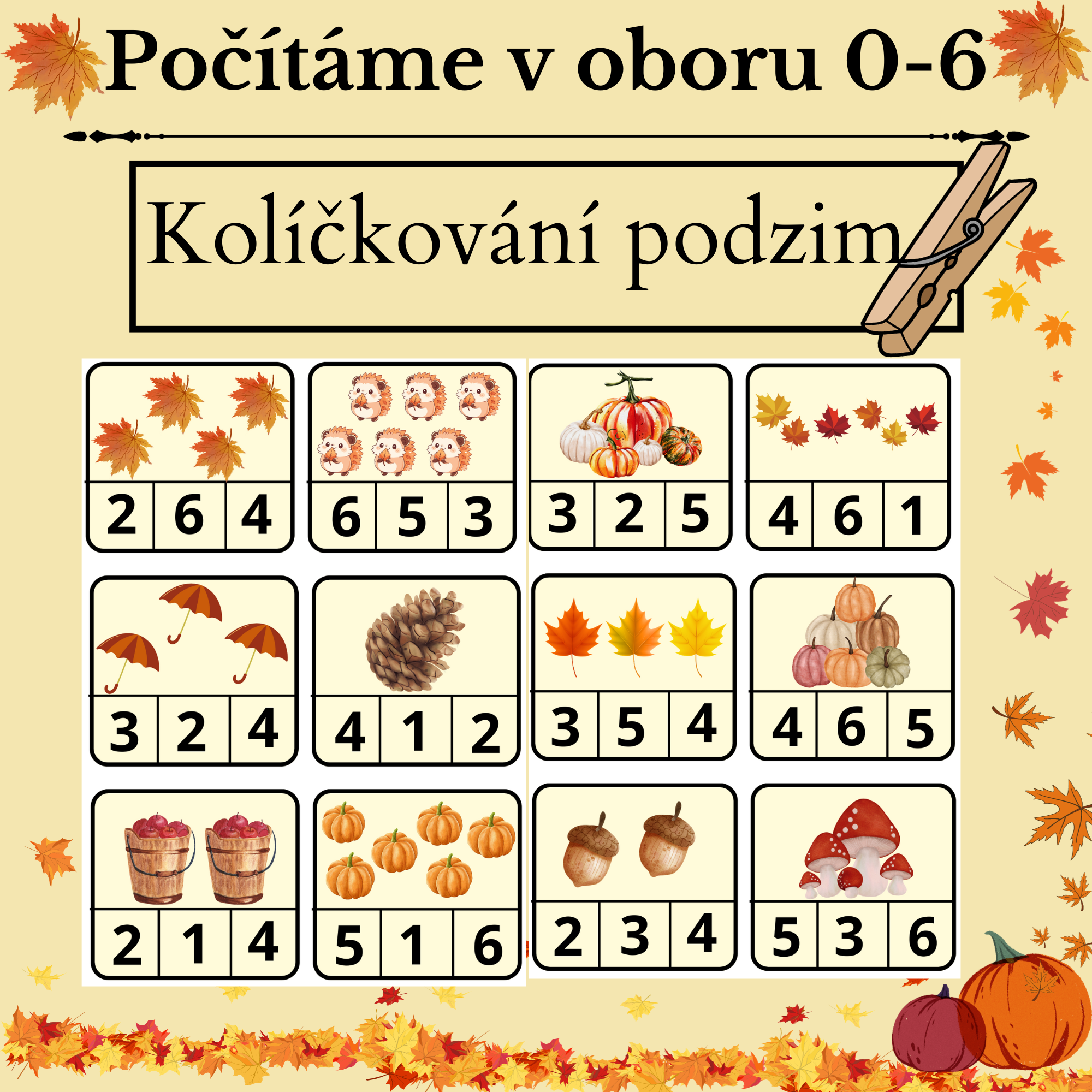 Podzim Kolíčkování - Počítáme v oboru 0-6 - Matematika | UčiteléUčitelům.cz