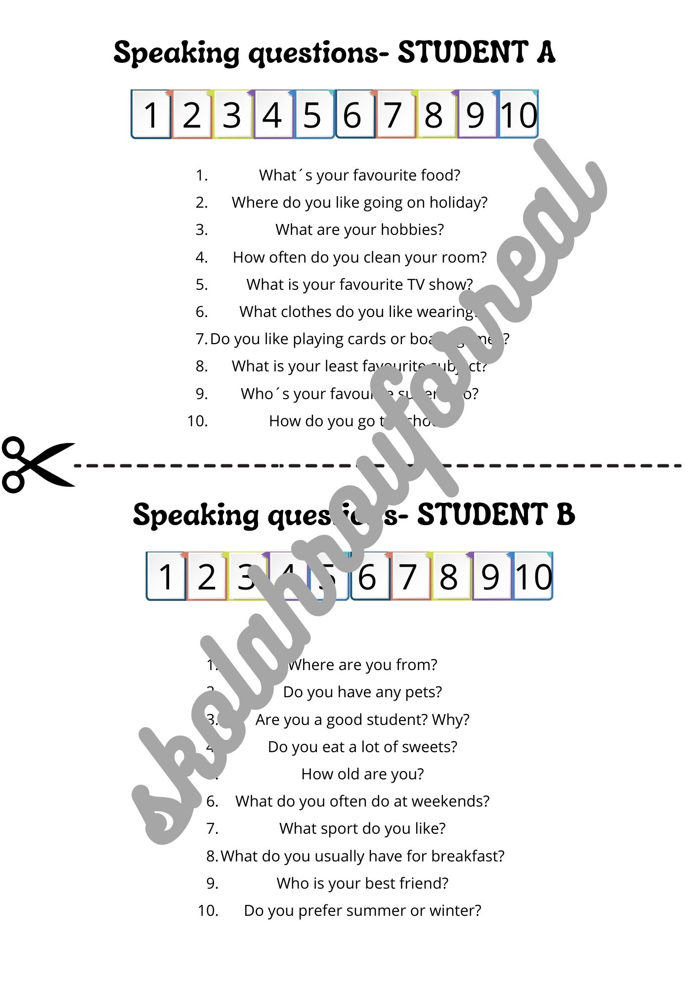 Speaking questions - level A1 - Anglický jazyk | UčiteléUčitelům.cz