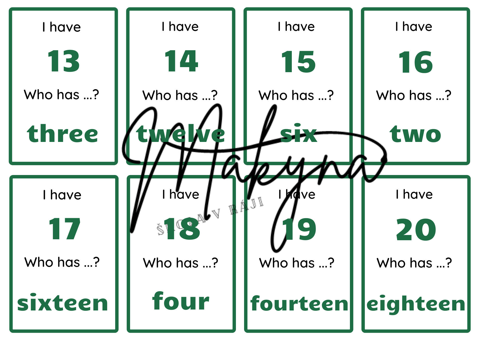 I have, who has - numbers 1-20 - Anglický jazyk | UčiteléUčitelům.cz