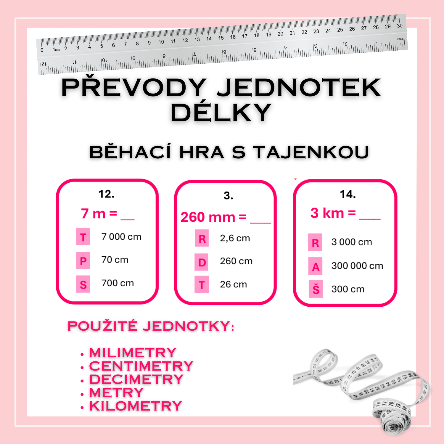 Převody jednotek délky - běhací hra s tajenkou - Fyzika ...