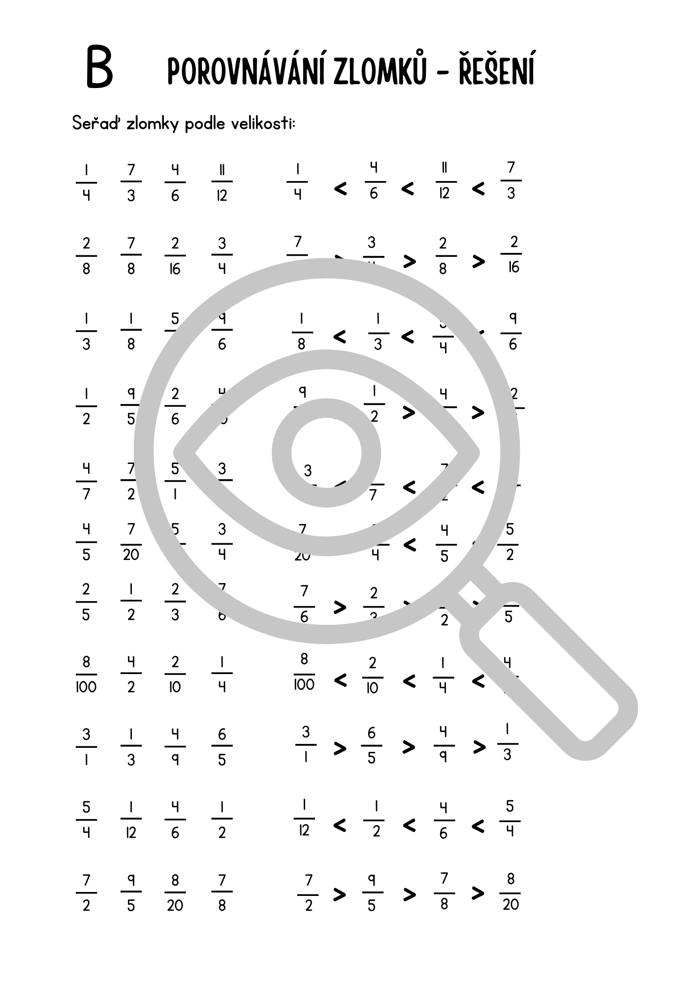 ZLOMKY Porovnej a seřaď! Pracovní listy - Matematika | UčiteléUčitelům.cz
