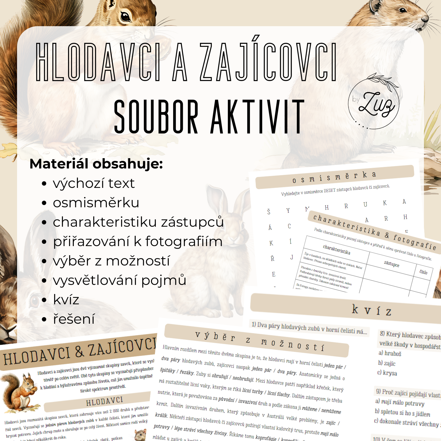 Hlodavci & zajícovci - TEXT, CHARAKTERISTIKY, OSMISMĚRKA, KVÍZ, VÝBĚR Z ...