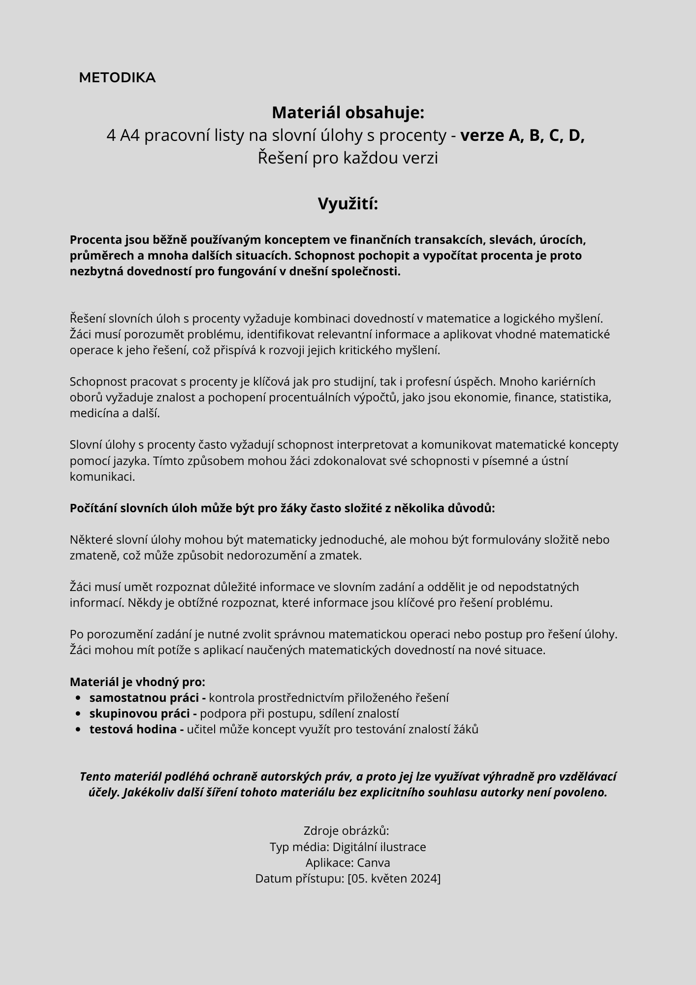 Slovní úlohy Procenta Matematika Pracovní listy 7.-9. třída ...