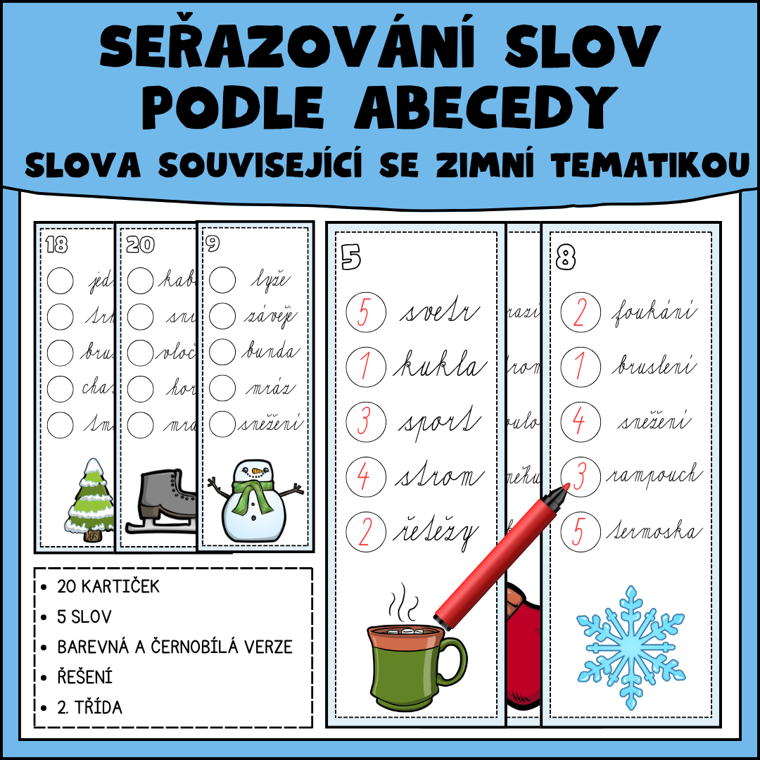 Seřazování slov podle abecedy - slova související se zimní tematikou ...