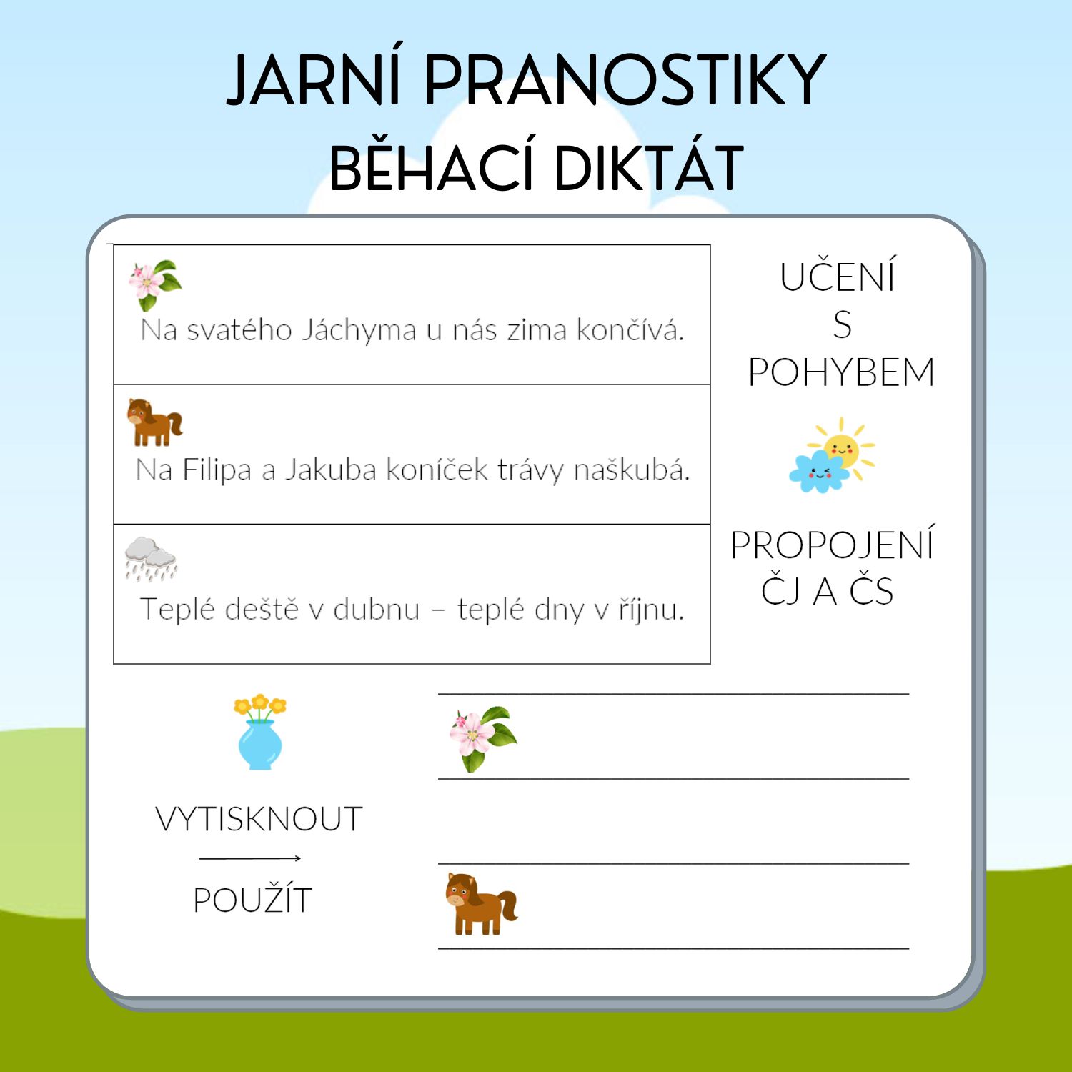 Jarní pranostiky - běhací diktát - Český jazyk - psaní | UčiteléUčitelům.cz