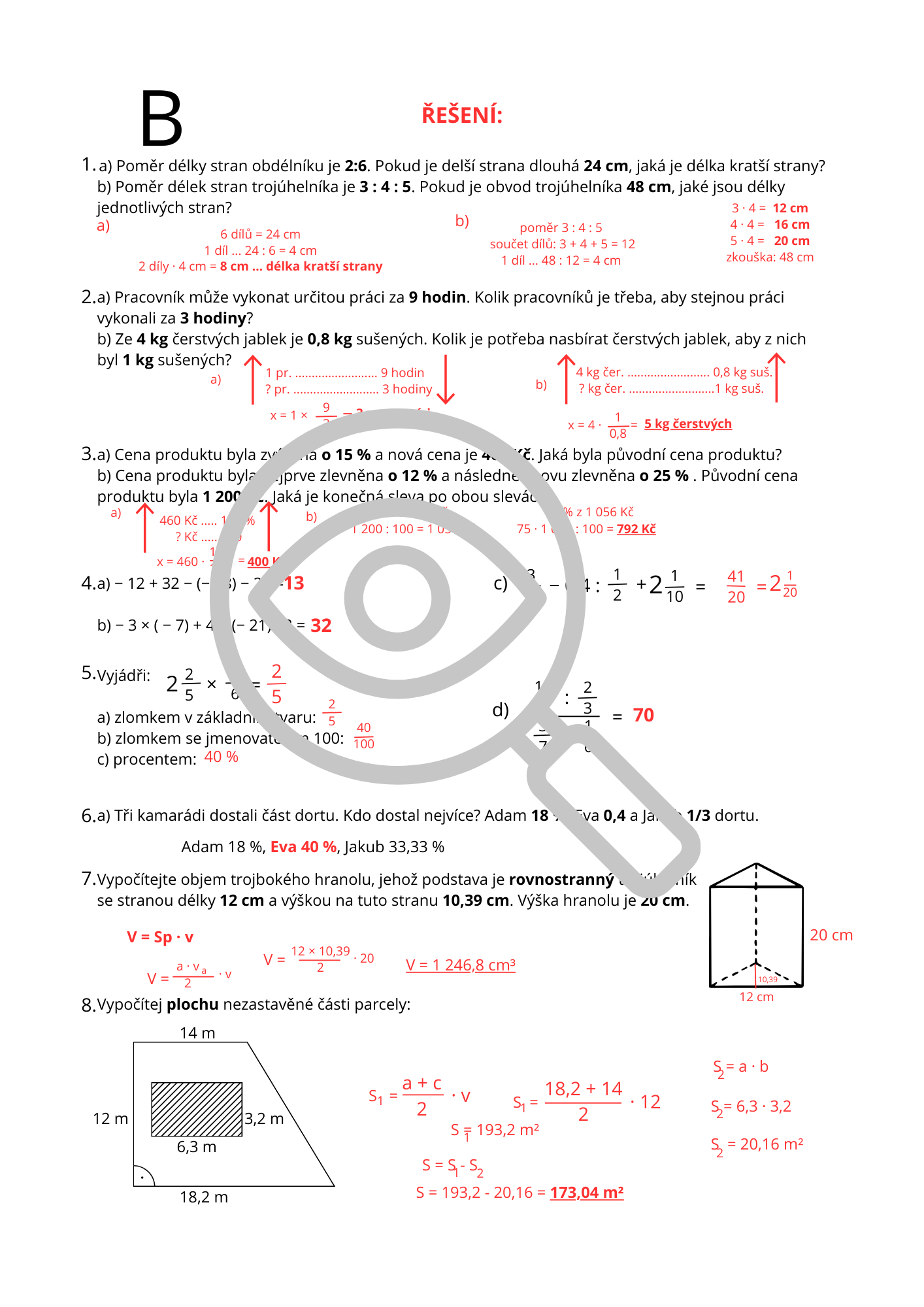 MATEMATIKA: Pololetní písemná práce pro 7. ročník - verze A, B ...