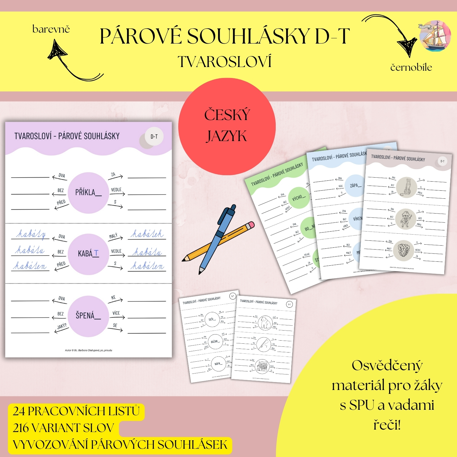 Párové souhlásky (spodoba znělosti) D-T - pracovní listy, tvarosloví ...
