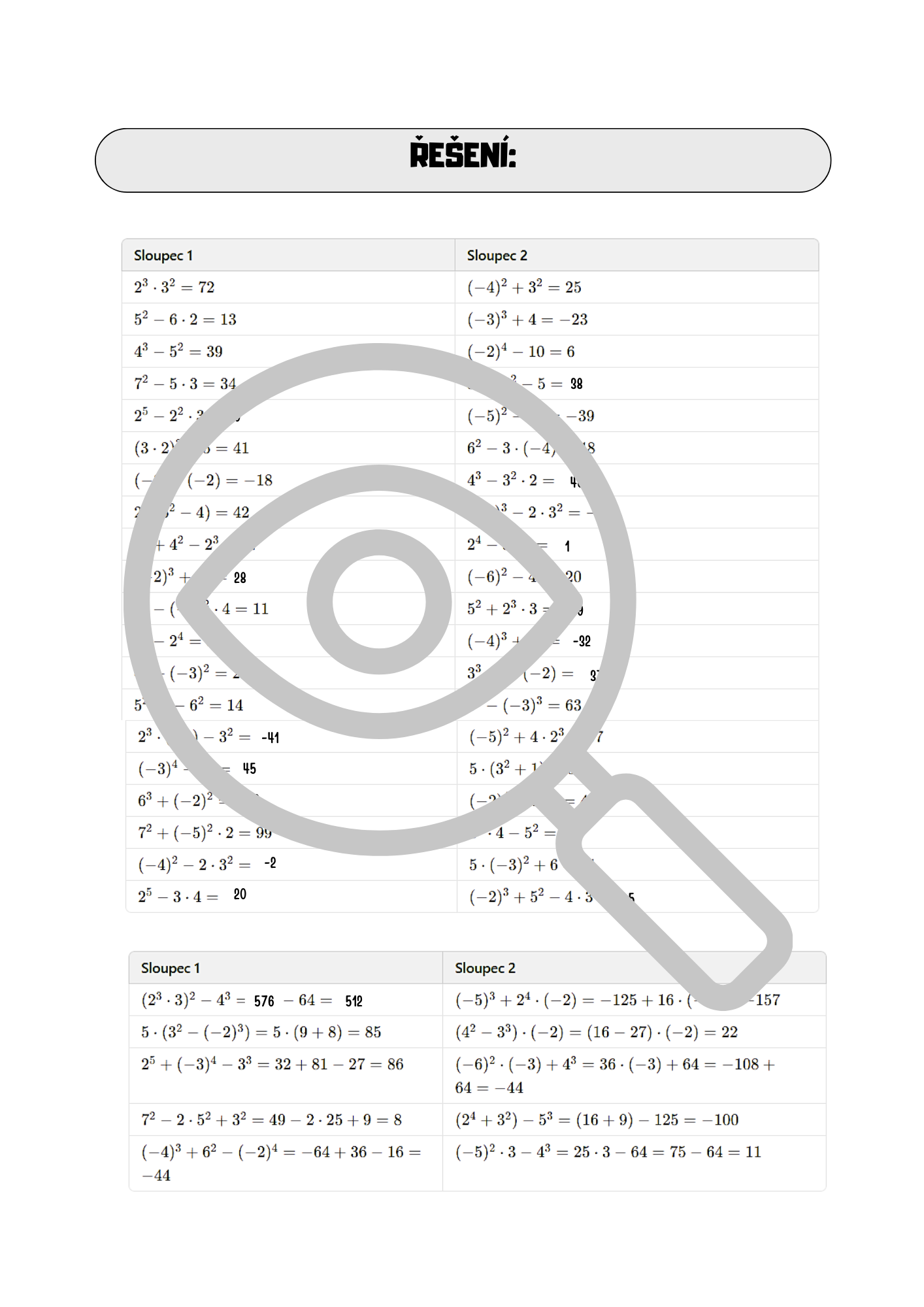 MATEMATIKA: Mocniny - Pracovní listy s řešením - Matematika ...