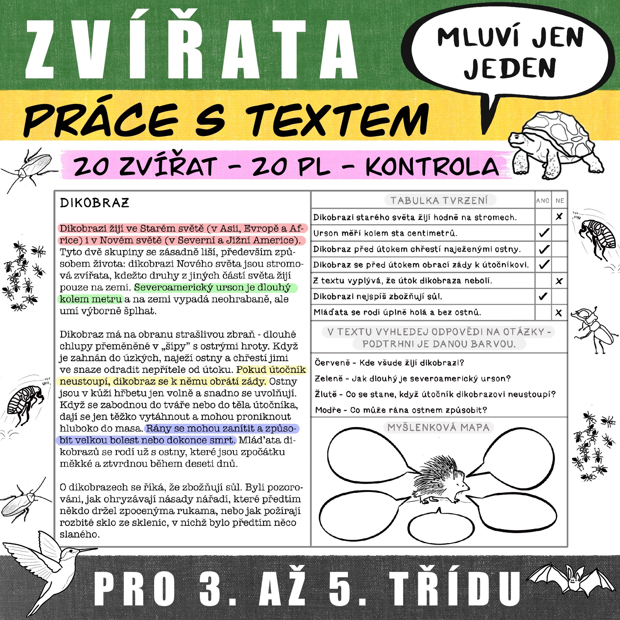 20 ZVÍŘAT - PRÁCE S TEXTEM - RWCT - pro 3. až 5. třídu - (V-CH-D a ...