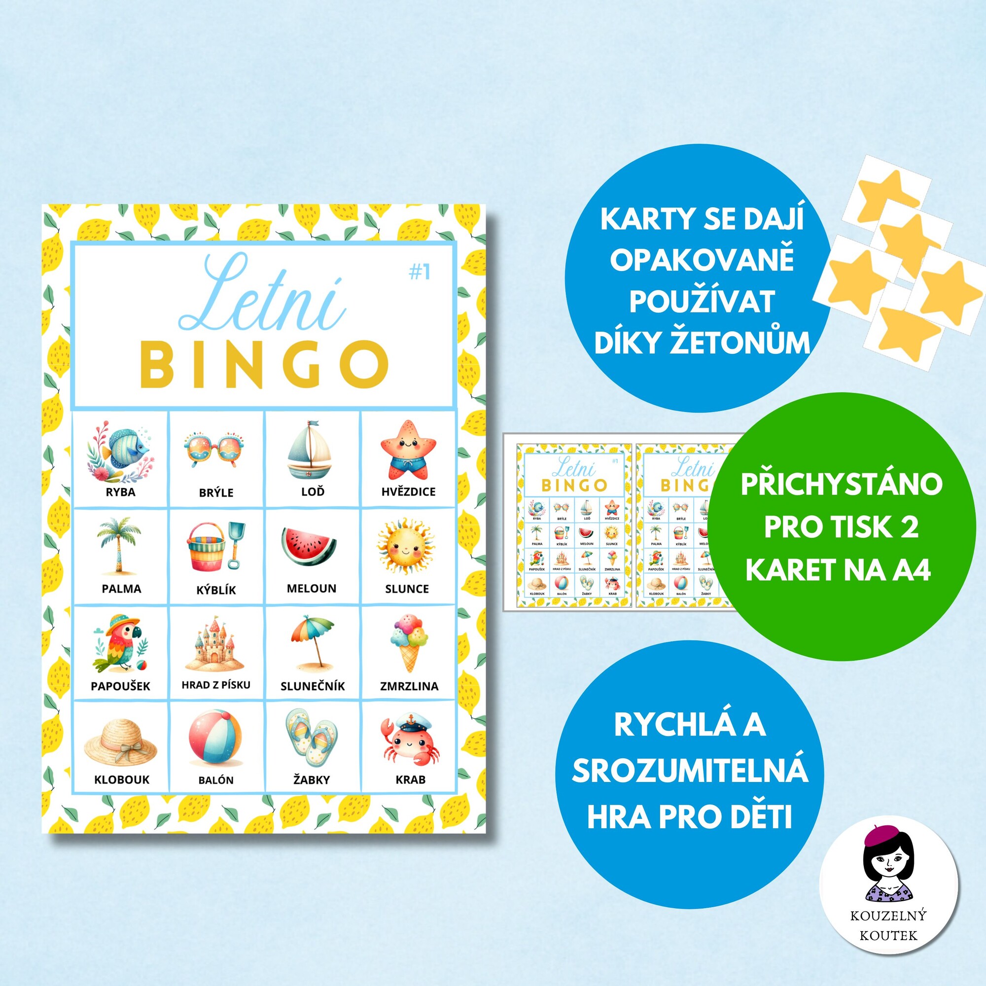 Letní bingo - hra pro děti, hra na prázdniny, letní aktivita ...