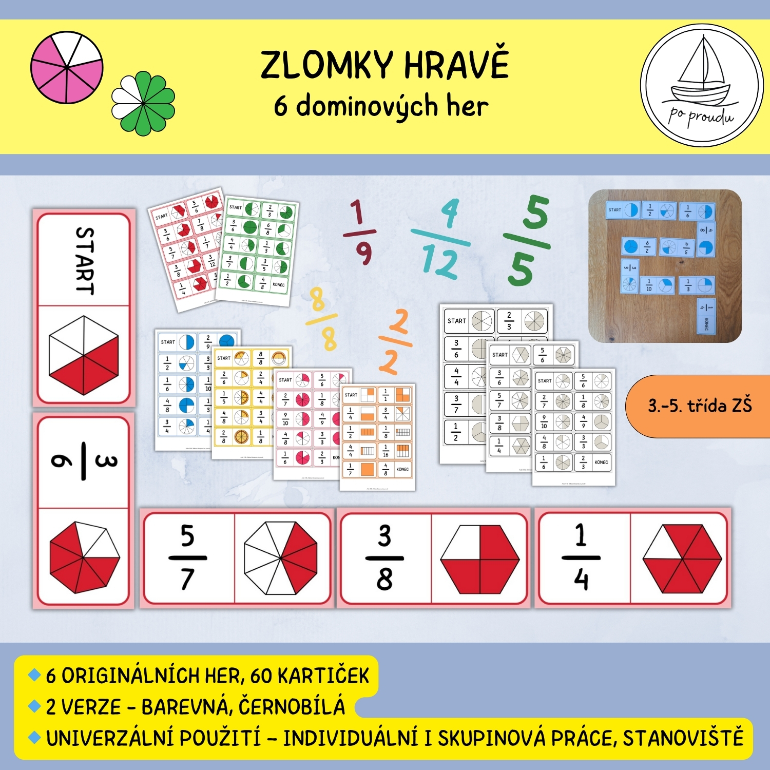 Zlomky - domino (6 her) - Matematika | UčiteléUčitelům.cz