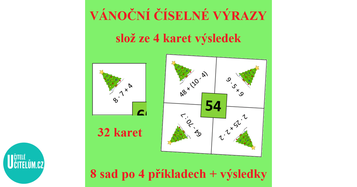 Vánoční číselné výrazy (slož z karet výsledek) - Matematika ...