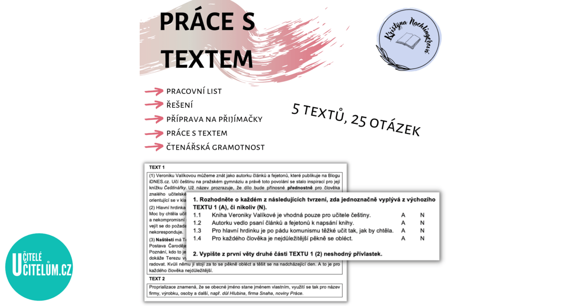 PRÁCE S TEXTEM – příprava na přijímací zkoušky - Český jazyk ...