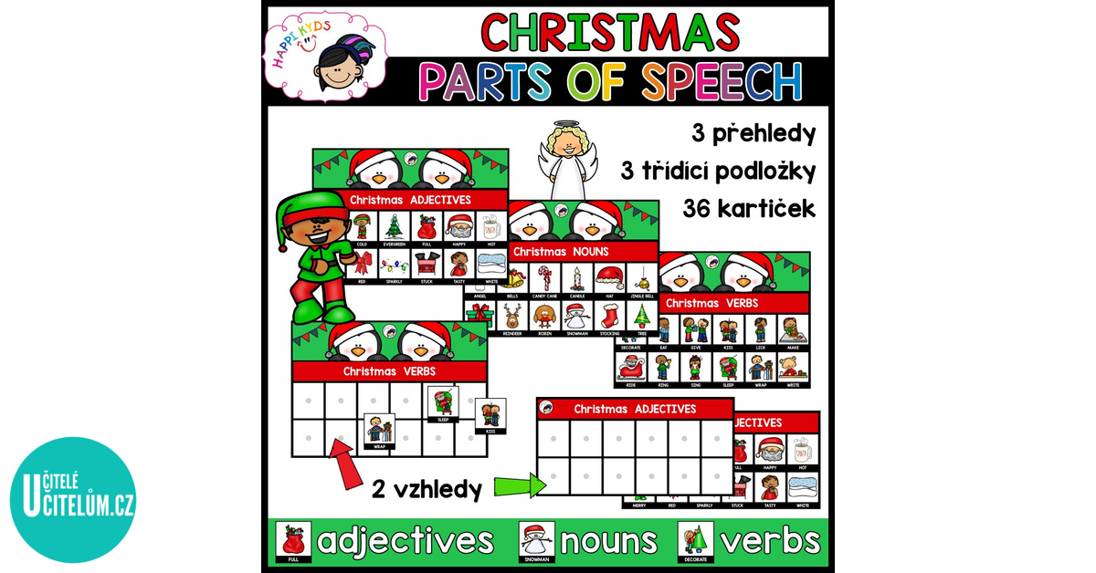 Christmas PARTS OF SPEECH - přehledy a třídící položky - Anglický jazyk ...
