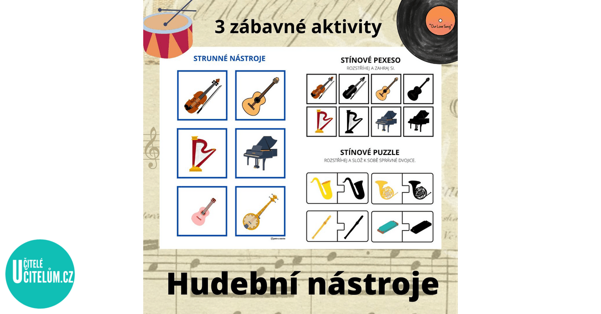 Hudební nástroje - rozdělení, stínové puzzle a pexeso - Hudební výchova ...