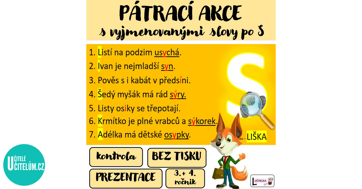 Vyjmenovaná slova PO S - PÁTRAČI - Český jazyk | UčiteléUčitelům.cz