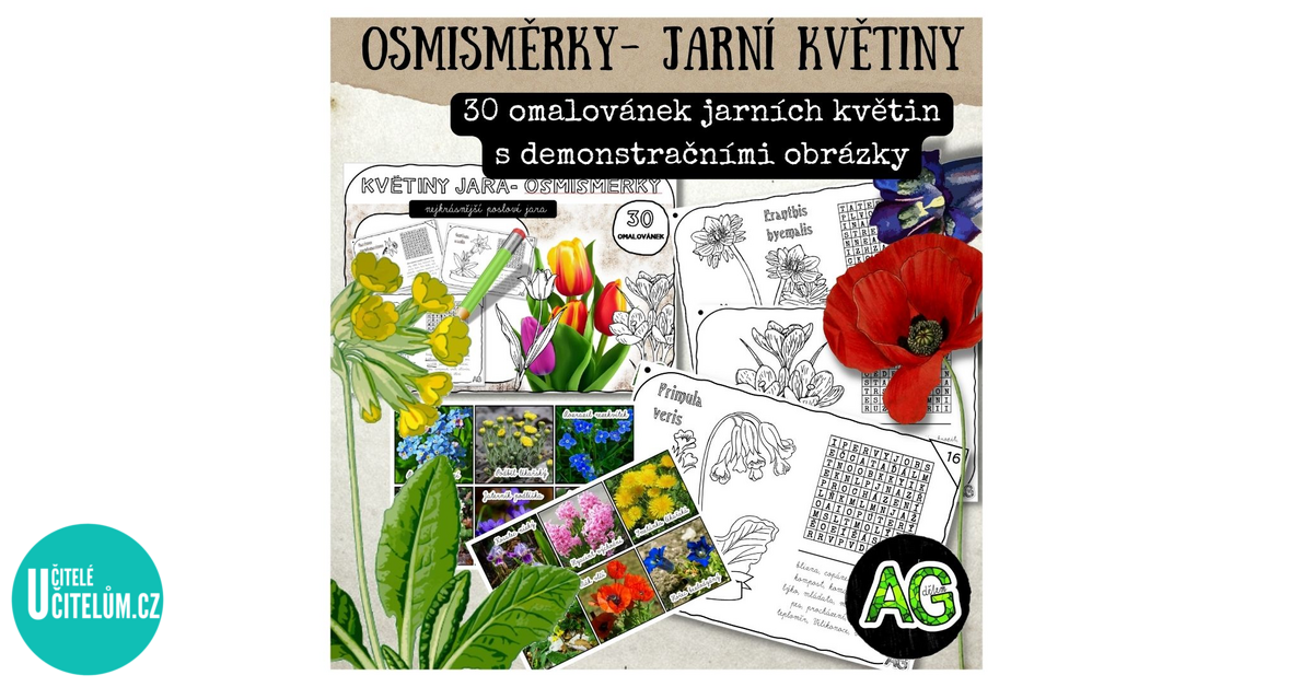 JARNÍ KVĚTINY - 30 OSMISMĚREK S OMALOVÁNKOU A DEMONSTRAČNÍMI OBRÁZKY ...