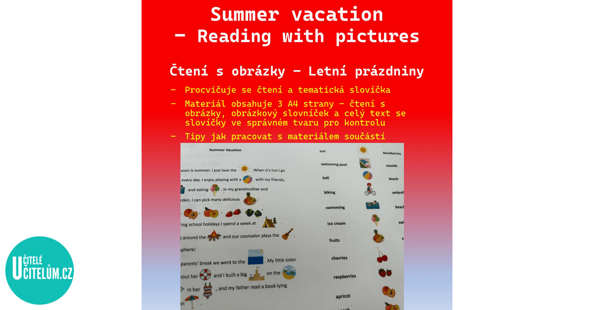Čtení s obrázky – Summer vacation - Anglický jazyk | UčiteléUčitelům.cz