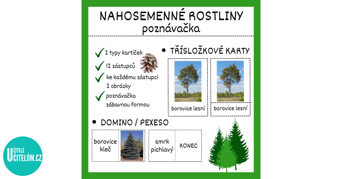 NAHOSEMENNÉ ROSTLINY - poznávačka - třísložkové karty, domino / pexeso ...
