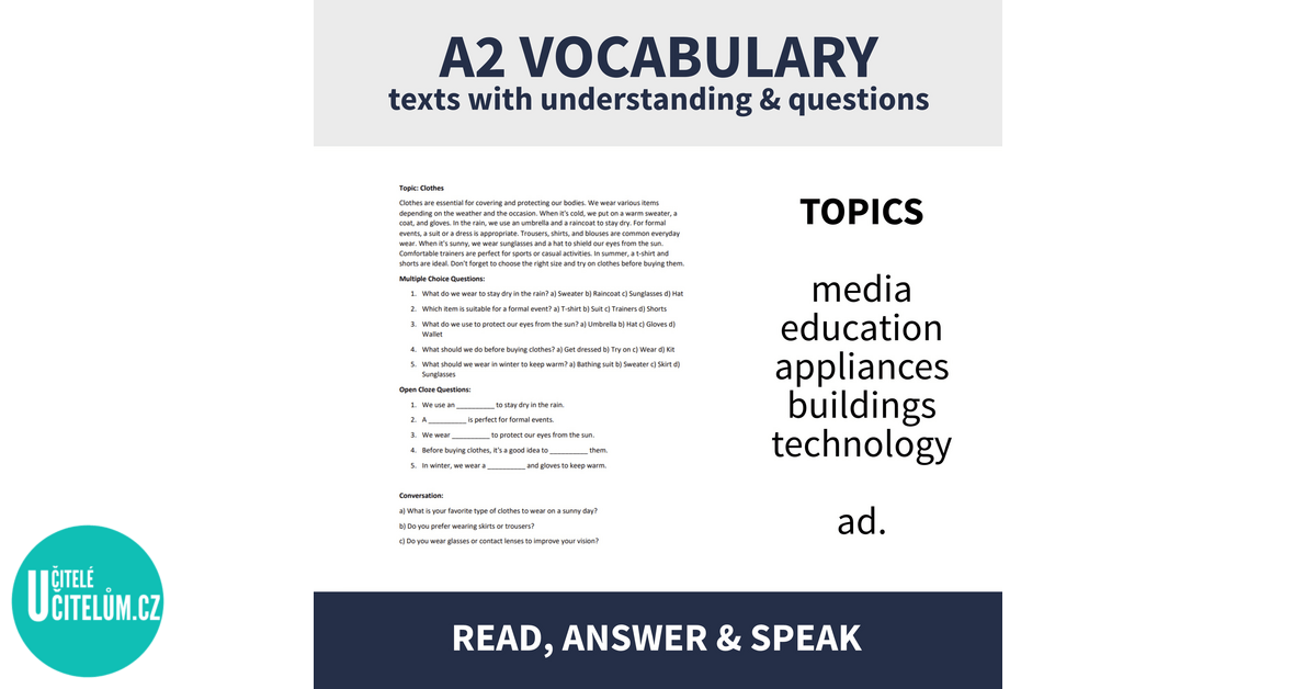 A2 READING - VARIOUS TOPICS (sada čtení s porozuměním na různá témata ...