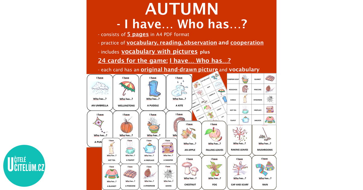 PODZIM / AUTUMN - Vocabulary + Game I HAVE... WHO HAS...? COLOURED ...