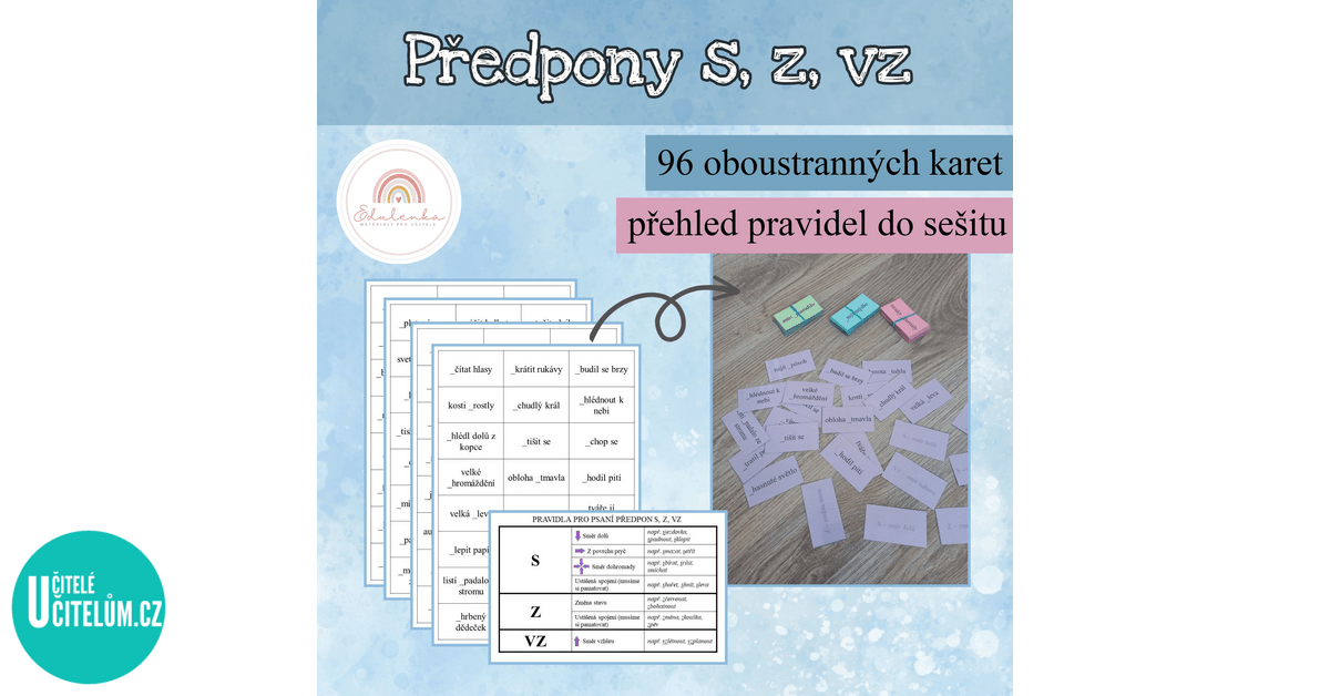 Předpony s, z a vz - procvičovací kartičky - Český jazyk ...