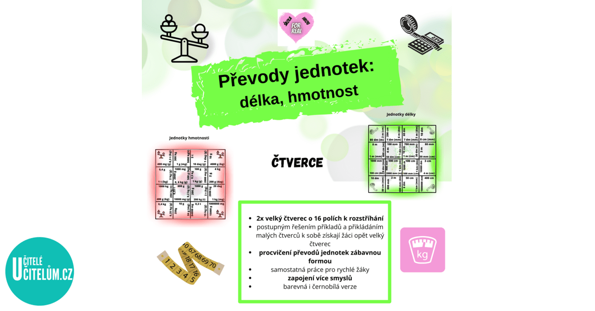 Převody jednotek - délka, hmotnost - ČTVERCE - Matematika - geometrie ...