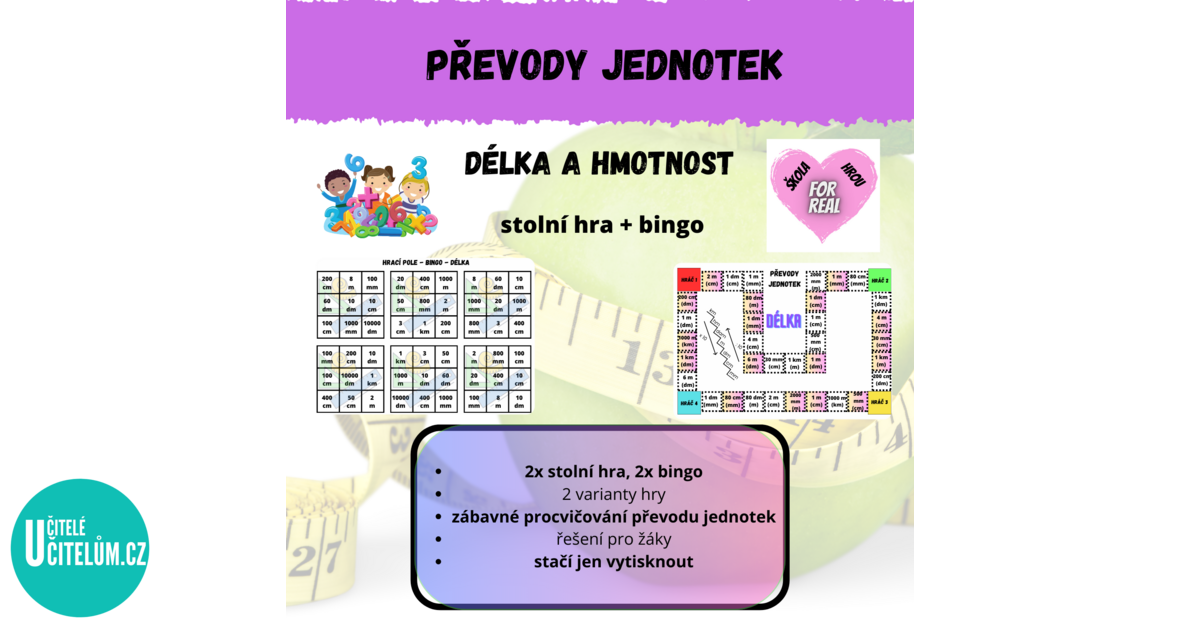 Převody jednotek - délka, hmotnost - stolní hra + bingo - Matematika ...