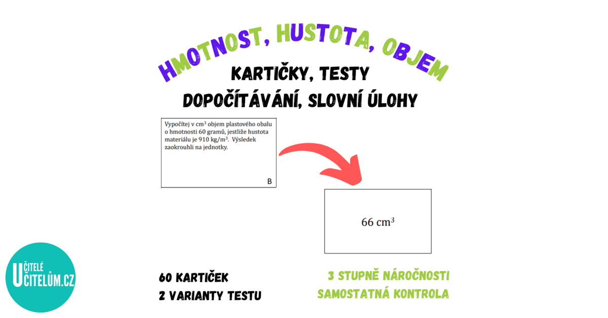 Opakovací kartičky: hmotnost, hustota, objem (+ test) - Fyzika ...