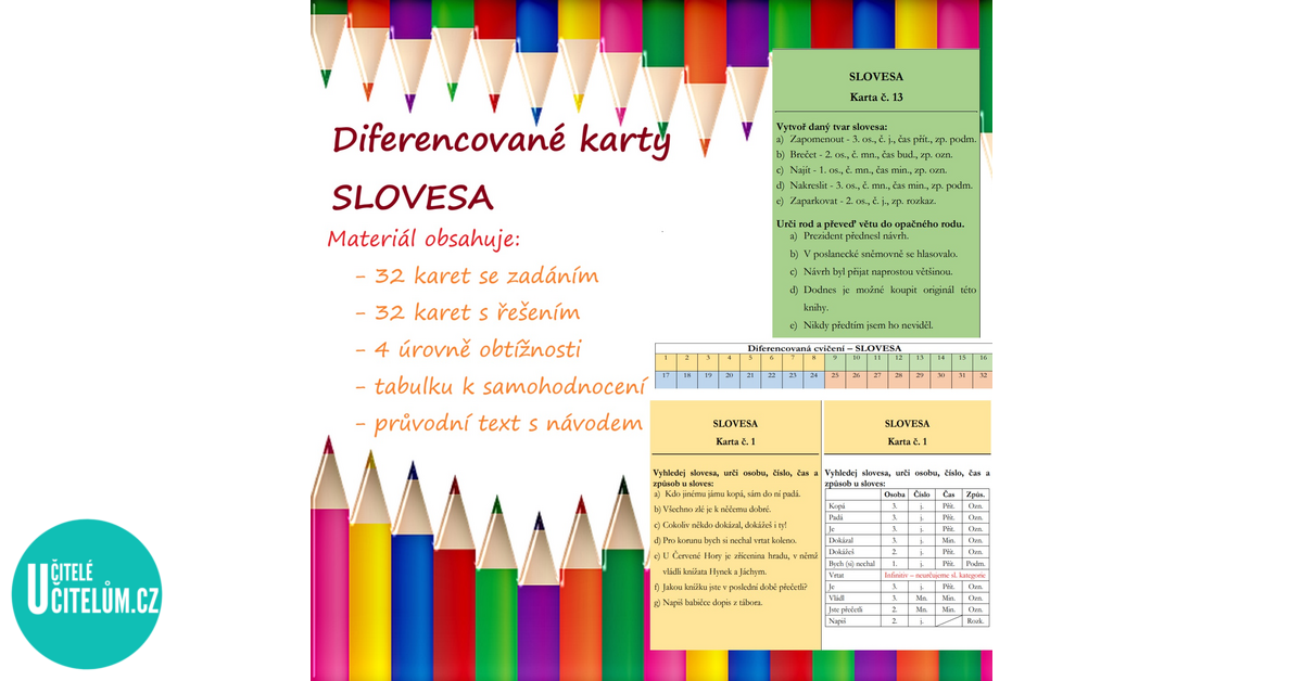 Diferencované karty - slovesa - Český jazyk | UčiteléUčitelům.cz