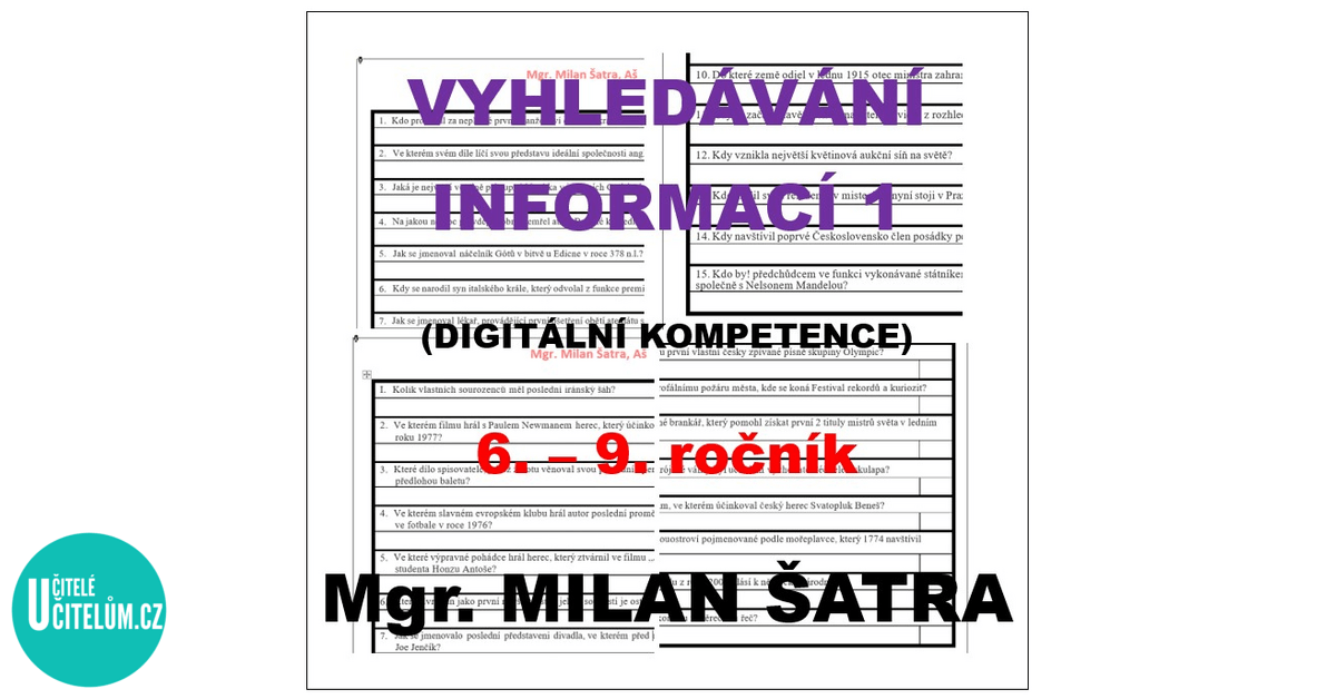 VYHLEDÁVÁNÍ INFORMACÍ 1 - digitální kompetence - Informatika | UčiteléUčitelům.cz