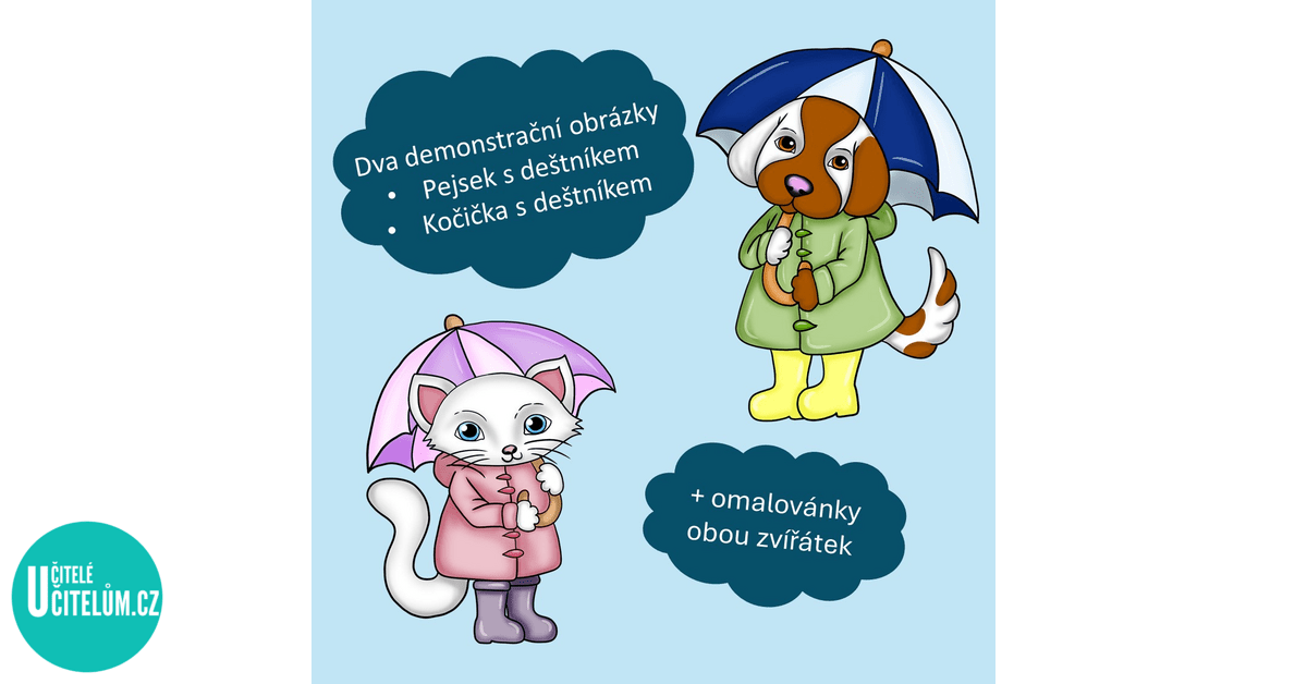 Kočička a pejsek v dešti - omalovánka - Nezařazené k předmětu ...