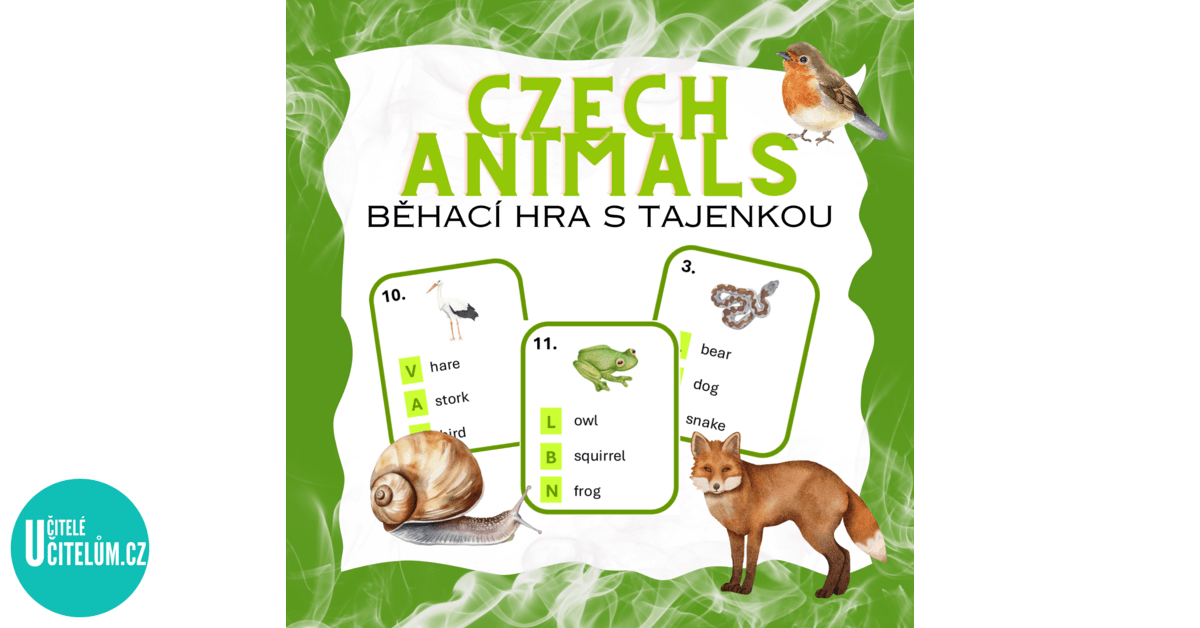 Czech animals - běhací hra s tajenkou - Anglický jazyk | UčiteléUčitelům.cz