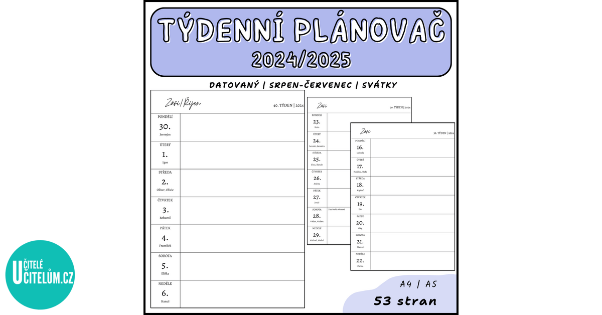Týdenní plánovač pro učitele - učitelský diář 2024/2025 - Nezařazené k ...