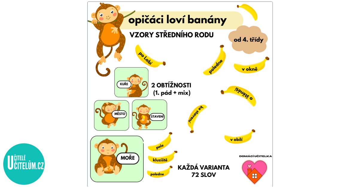 Vzory podstatných jmen středního rodu – OPIČÁCI LOVÍ BANÁNY - Český ...