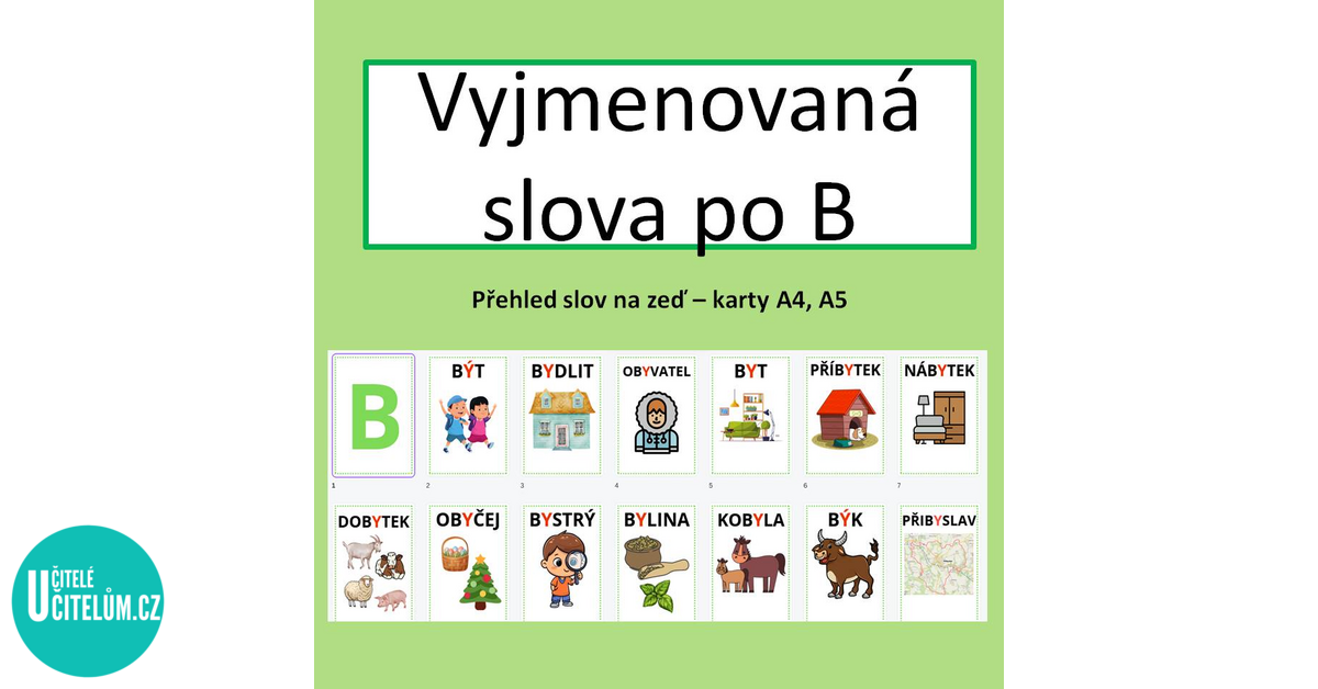 Vyjmenovaná slova po B - karty formátu A4, A5 - Český jazyk ...
