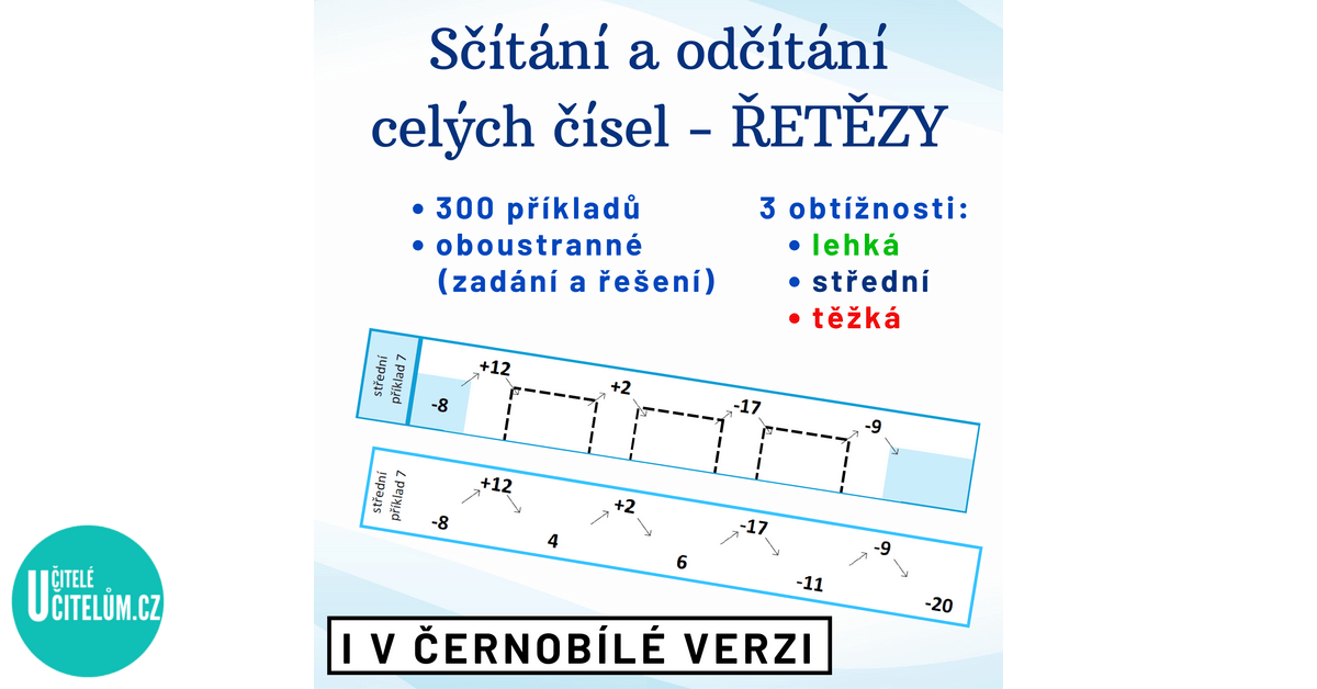 Celá čísla - sčítání a odčítání - řetězy - Matematika | UčiteléUčitelům.cz