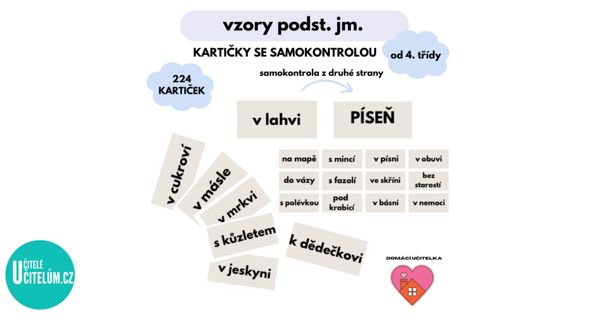 Vzory podstatných jmen - kartičky se samokontrolou - Český jazyk ...