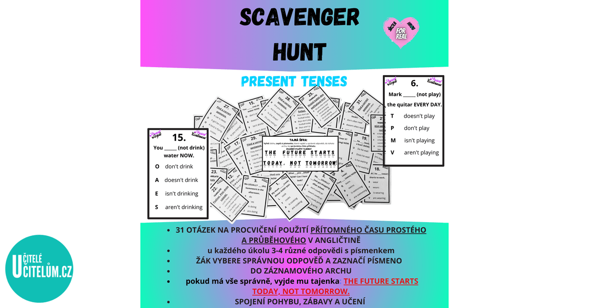 Scavenger hunt - present tenses - Anglický jazyk | UčiteléUčitelům.cz