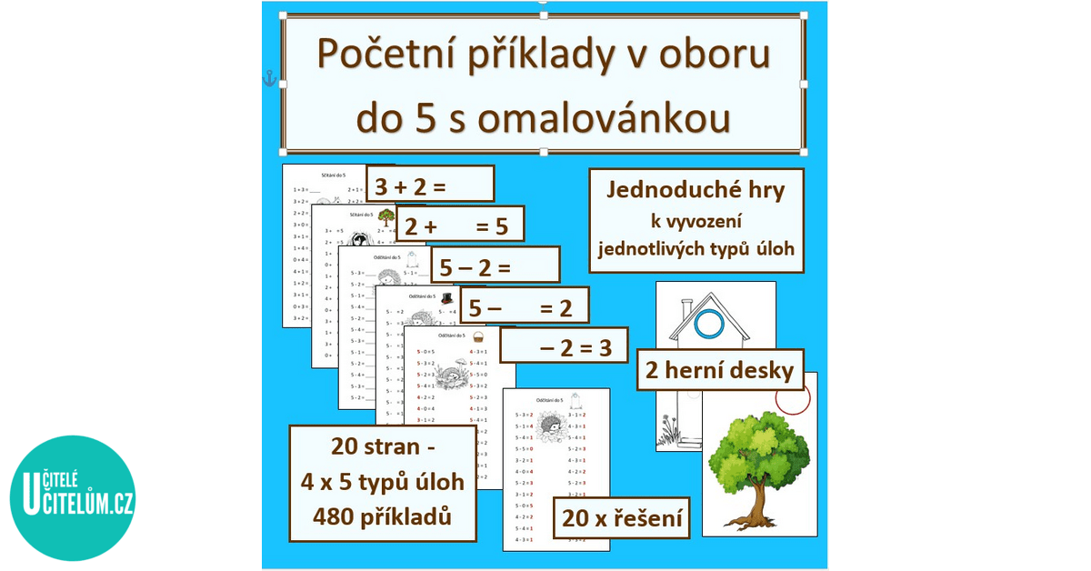 Početní příklady v oboru do 5 s omalovánkou - Matematika ...