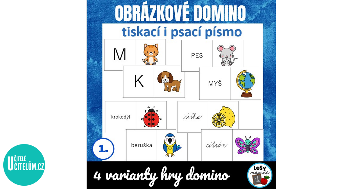 Obrázkové domino - 4 tvary písma - Český jazyk - čtení genetickou ...