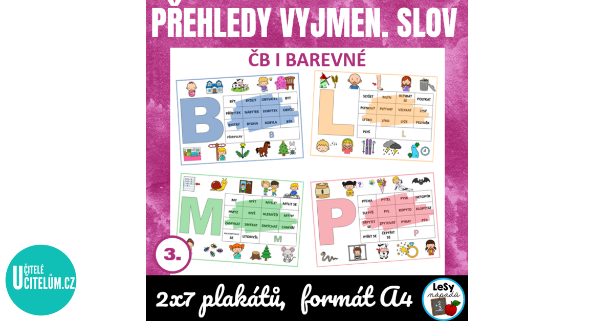 Přehledy vyjmenovaných slov, A4 - Český jazyk | UčiteléUčitelům.cz
