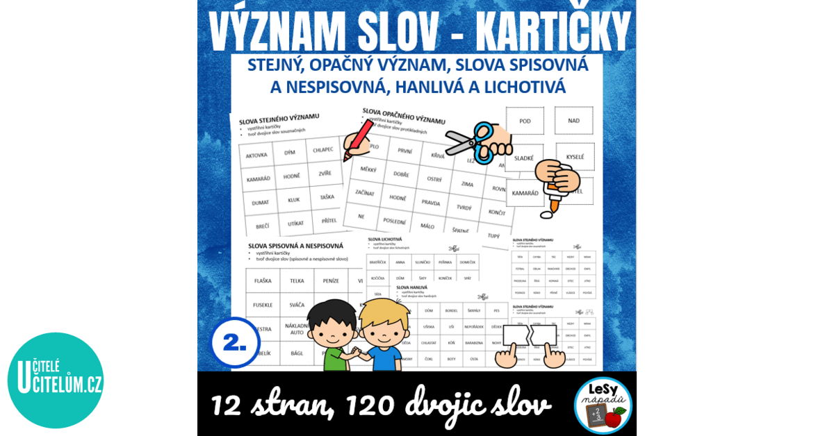 Význam slov - dvojice slov na kartičkách - Český jazyk - gramatika ...