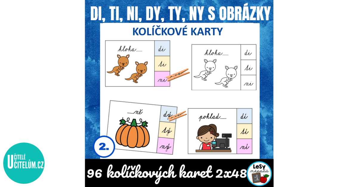 Di, ti, ni/dy, ty, ny - kolíčkové kartičky s psacím písmem - Český ...