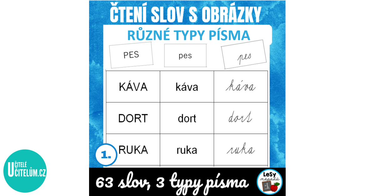 Čtení slov - 3 typy písma - Český jazyk - čtení genetickou metodou ...