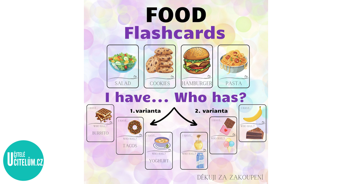 FOOD - flashcards, I have. Who has? - 2 varianty hry - 132 KARTIČEK ...